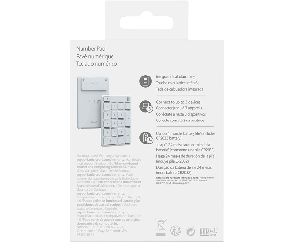 Microsoft Number Pad numeric keypad Universal Bluetooth - Glacier ...